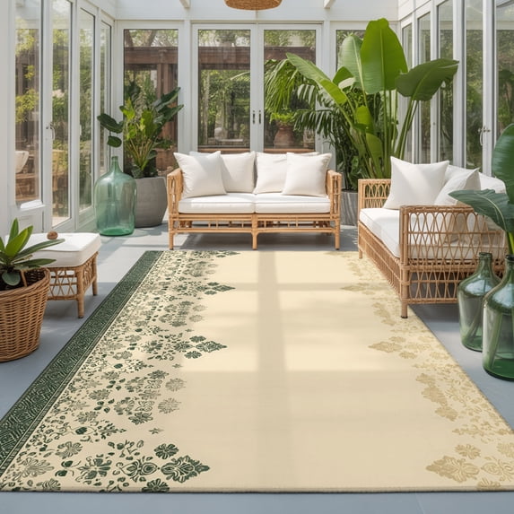 Abstract Floral Stem Washable Living Room Rugs 5'x7', Vintage ...