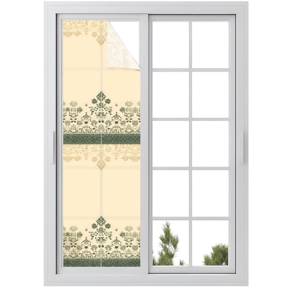 Abstract Floral Stem Window Privacy Film Vintage Traditional Green ...