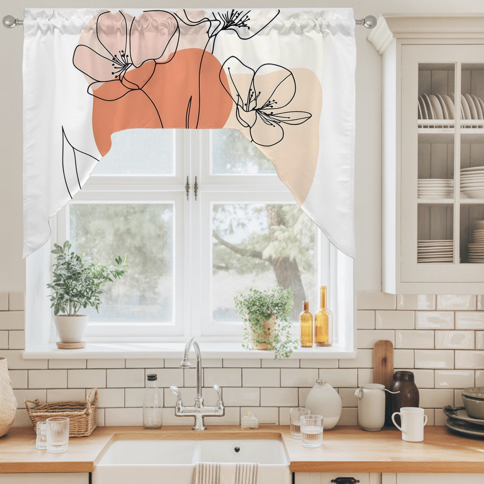 Abstract Floral Swag Curtain Valance for Windows, Tiny Flower Swag ...