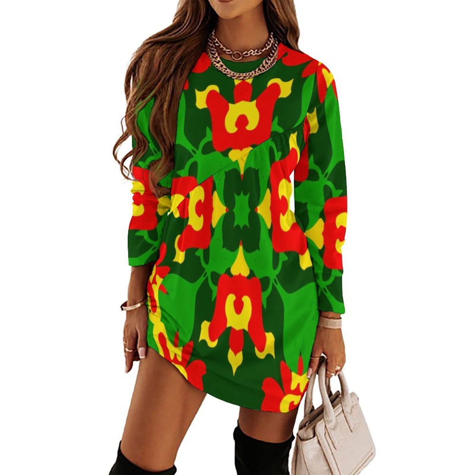 Abstract Floral Symmetrical Pattern Design Loose Dress Evening Dress ...
