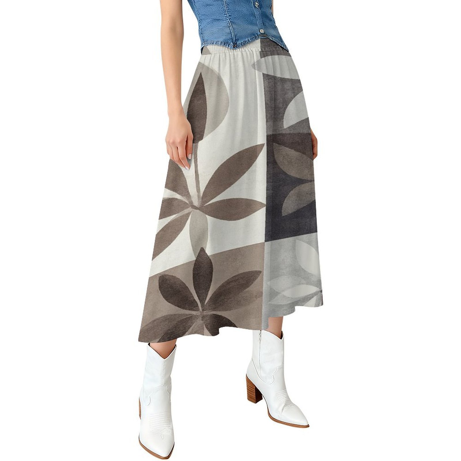 Abstract Floral Tile Pattern Women High Waist Midi Skirt Elegant Midi ...