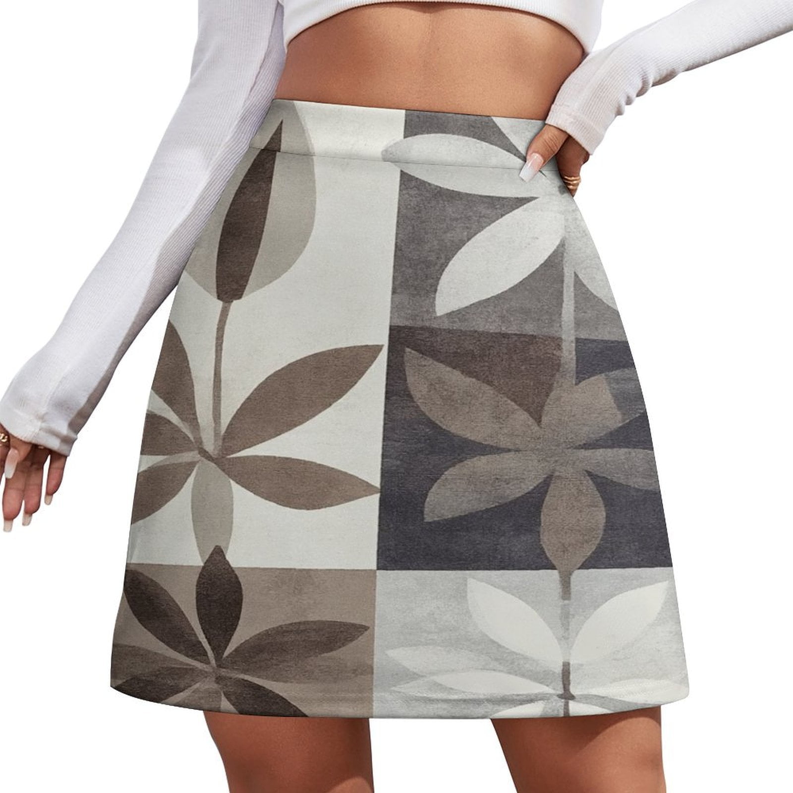 Abstract Floral Tile Pattern Women's High Waist Skirt Stretchy Casual ...