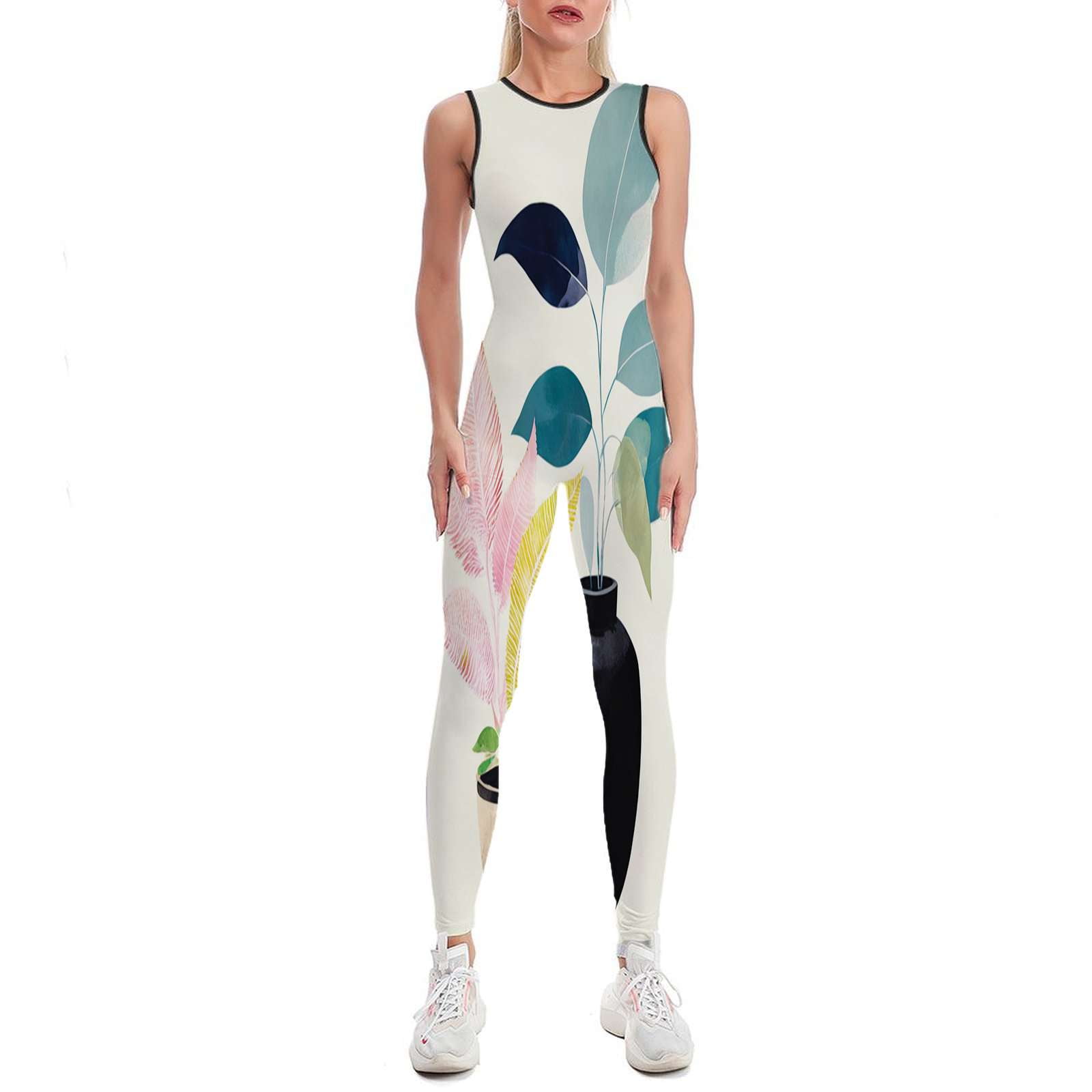 Abstract Floral Vase Art Women's One Piece Yoga Jumpsuits Leggings ...