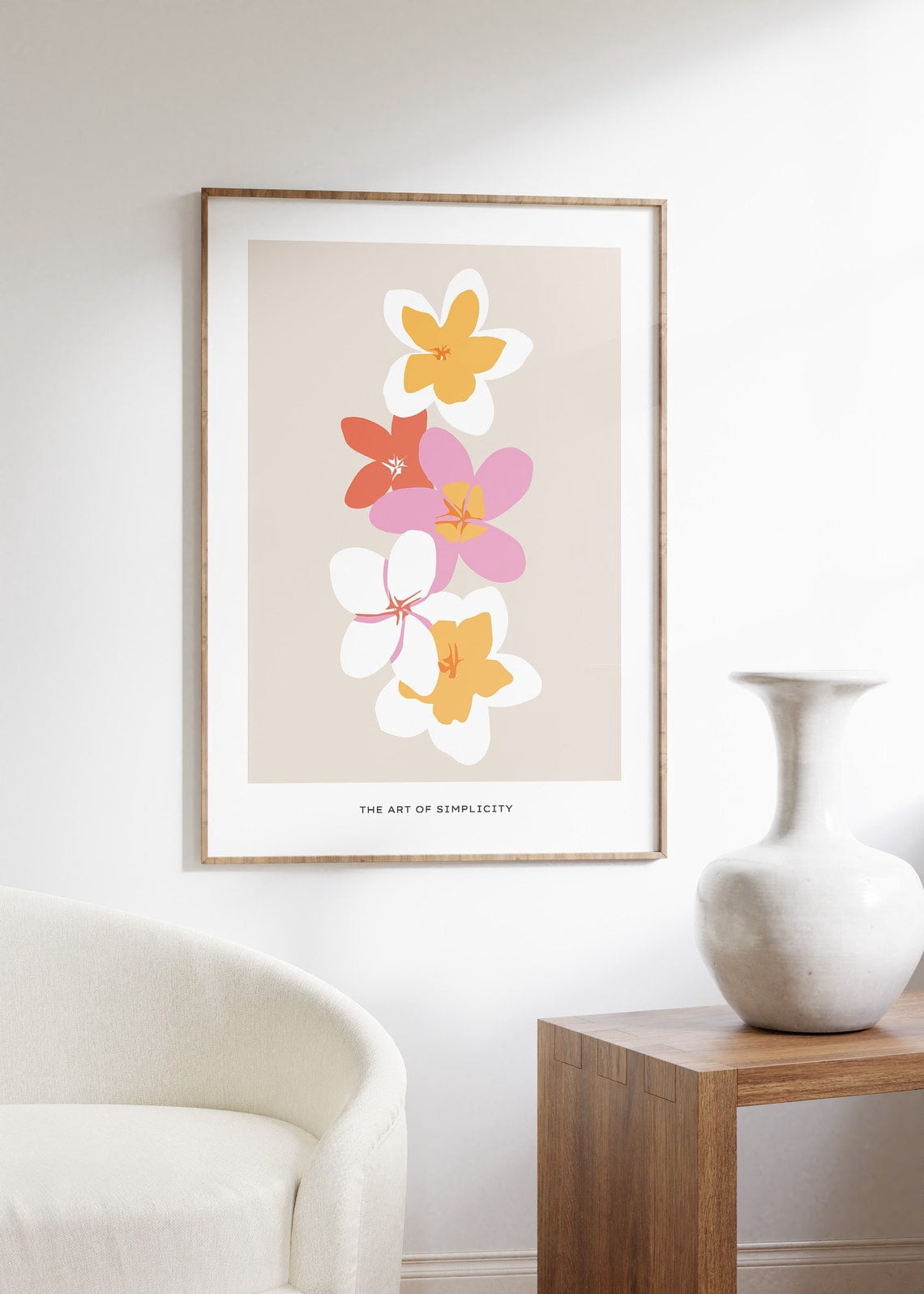 Abstract Floral Wall Art Modern Pink and Orange Decor, Unframed Paper ...