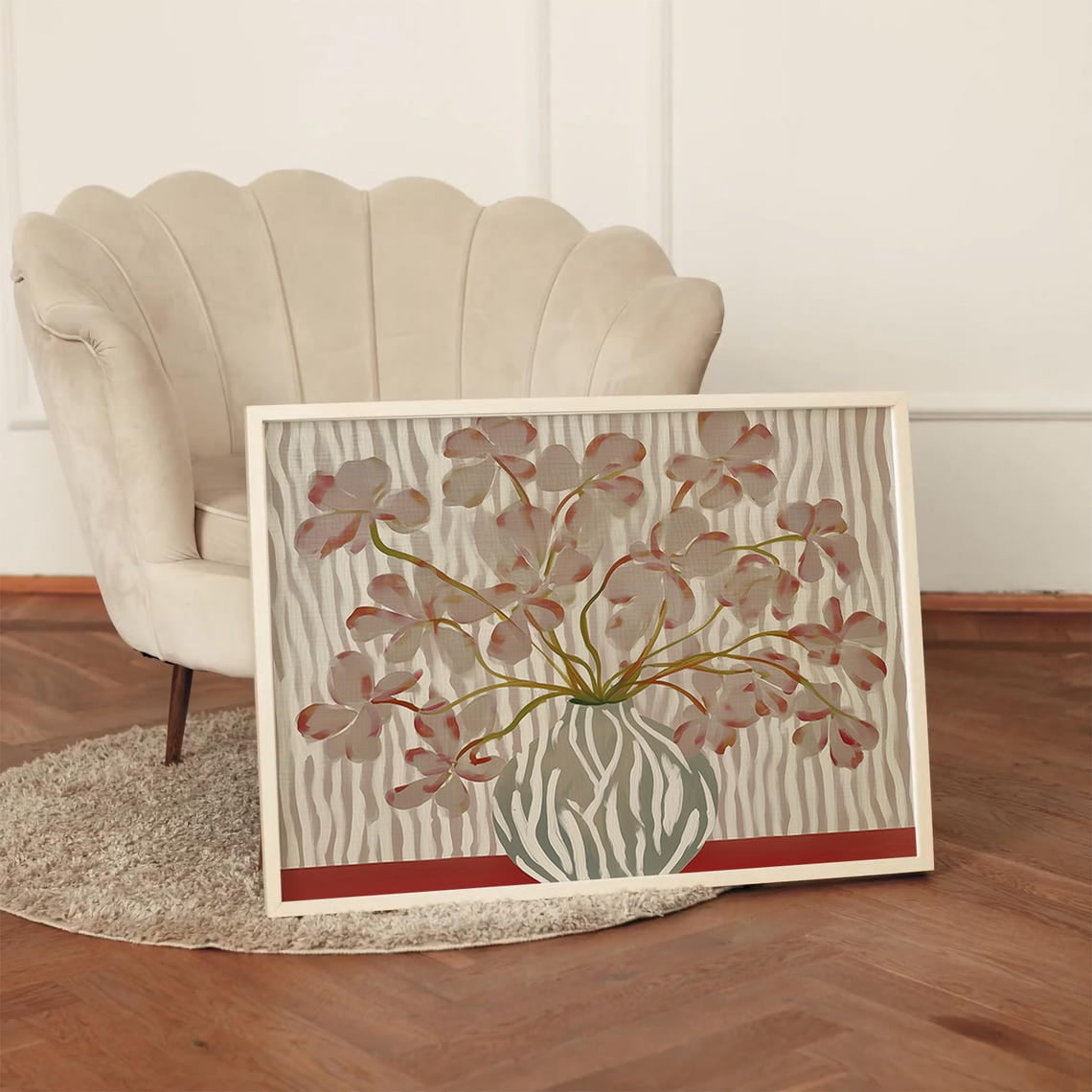 Abstract Floral Wall Art Neutral Vase Flower Illustration Modern ...
