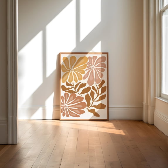 Abstract Floral Wall Art Warm Boho Flower Poster Mid Century Modern ...