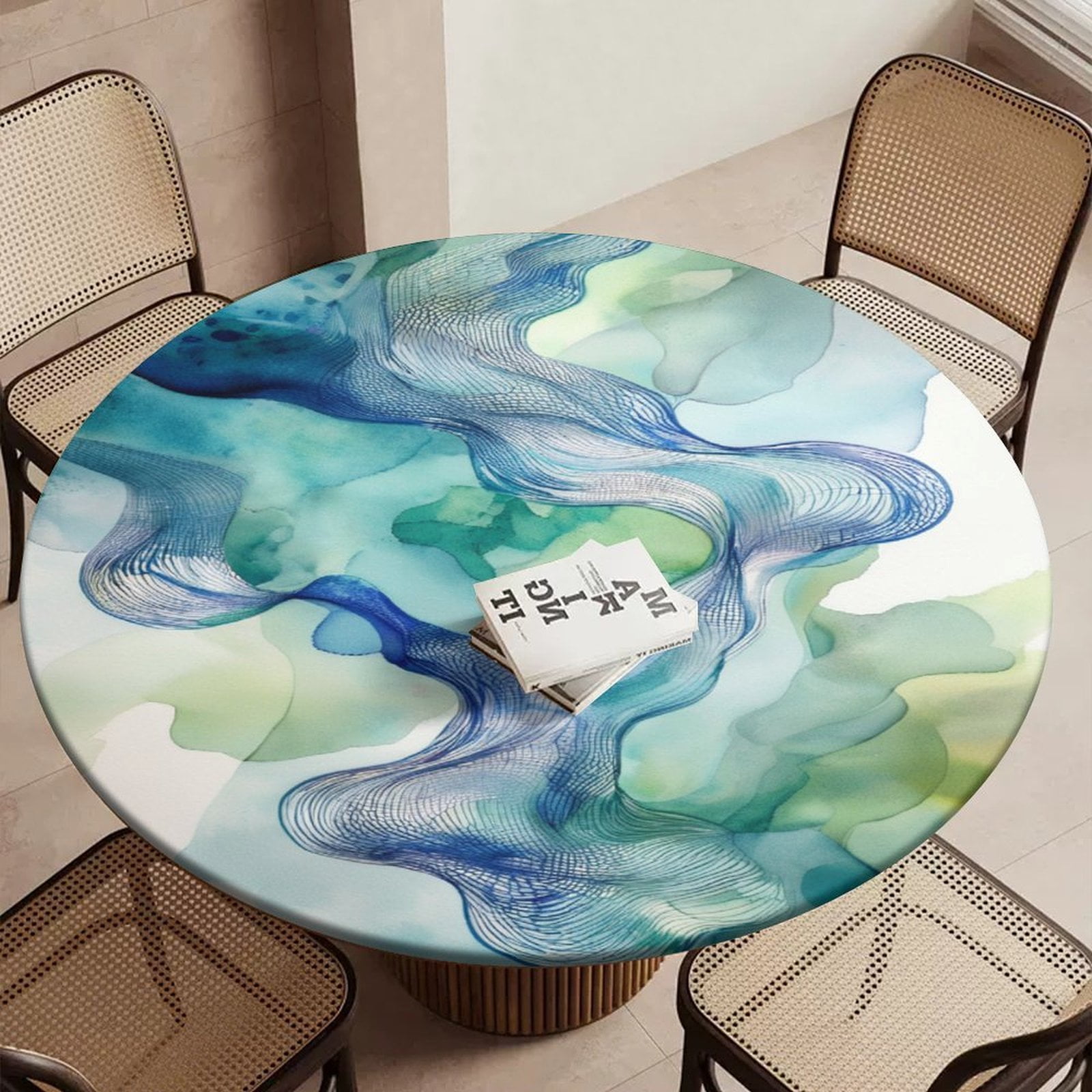 Abstract Floral Waves Art Print Round Table Cover Kitchen Printed ...