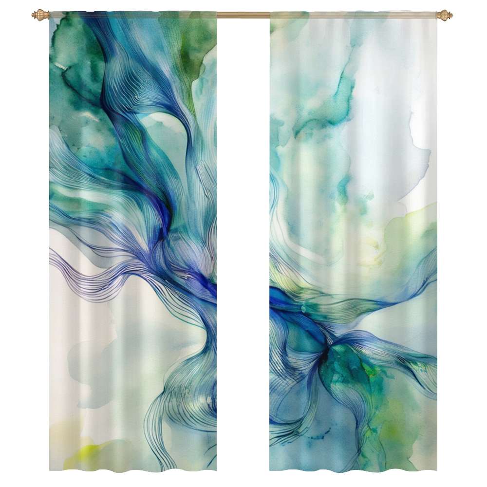 Abstract Floral Waves Art Print Sheer Voile Curtain Window Tulle ...