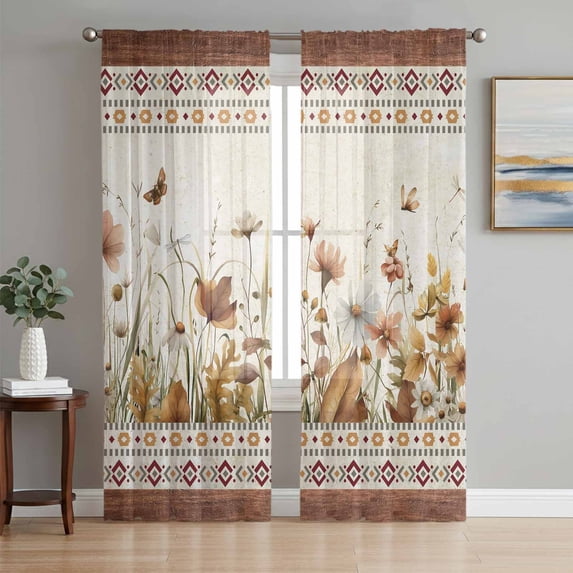 Abstract Floral Western Southwest Chiffon Sheer Curtains 72 Inches Long ...