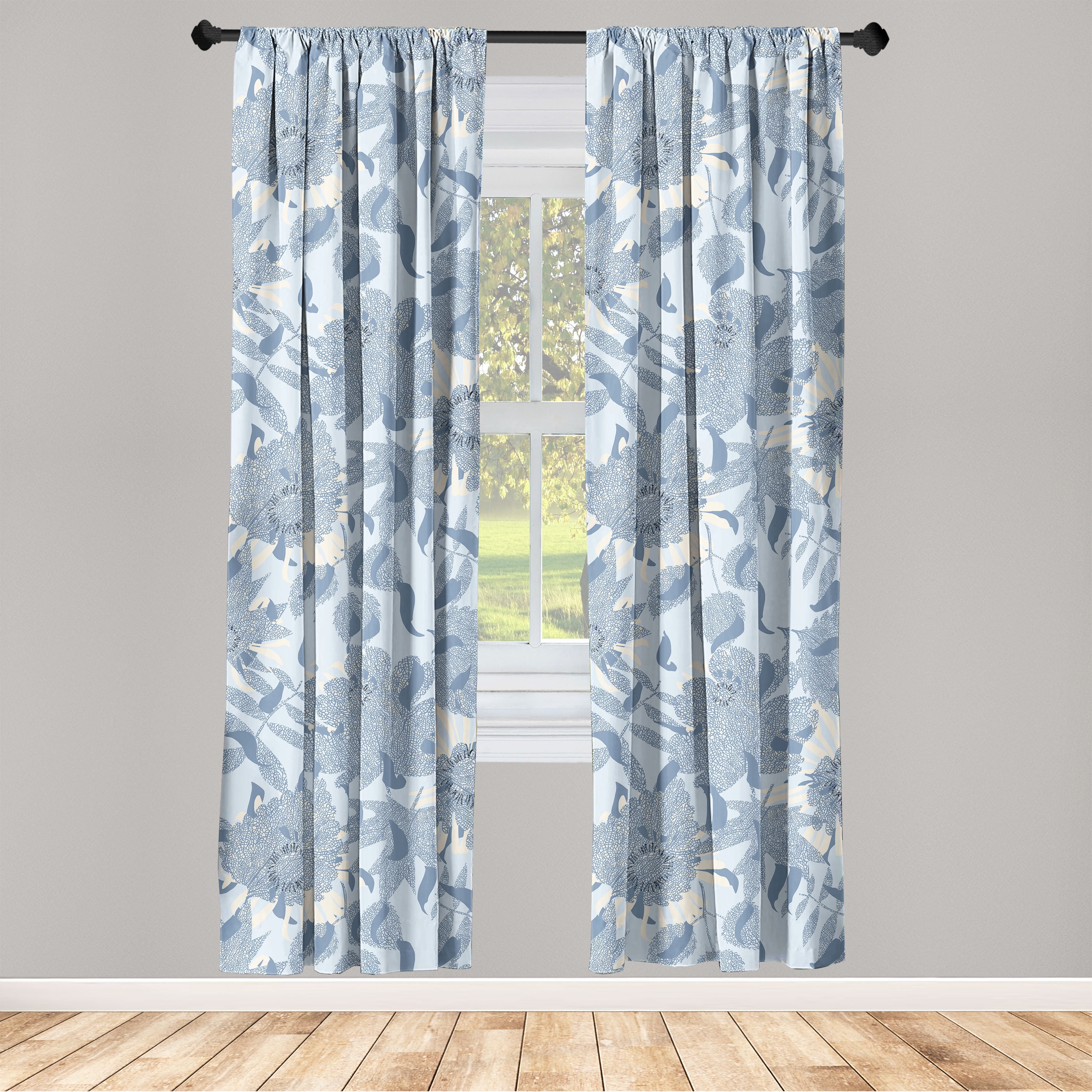 Abstract Floral Window Curtains, Neutral Colors Daisy Pattern with ...