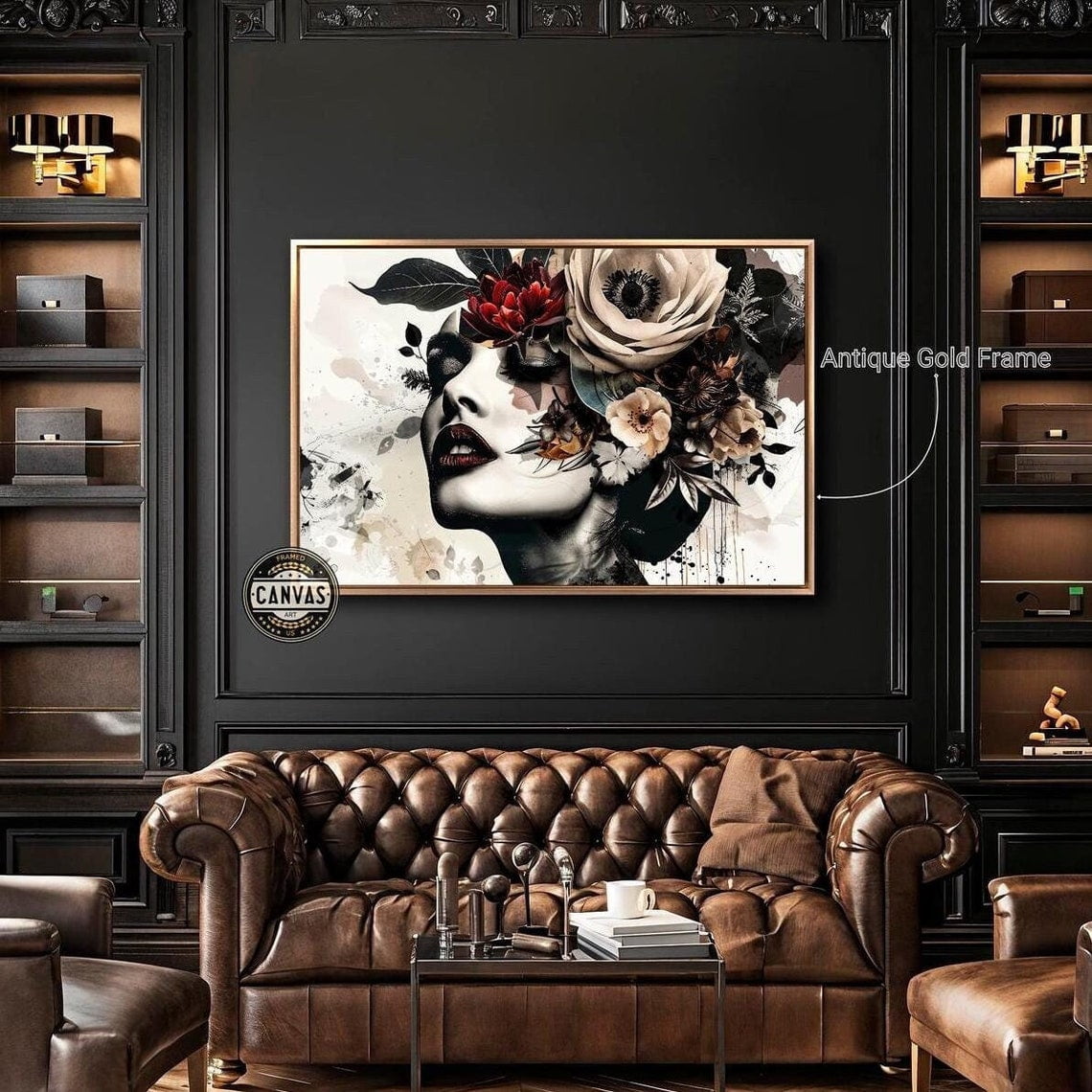 Abstract Floral Woman Wall Art Modern Female Face Poster Fashion ...