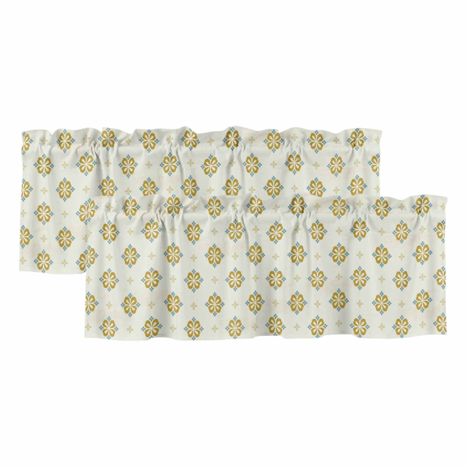 Abstract Flower 2 Panels Kitchen Valance, Vintage Geometric Yellow ...