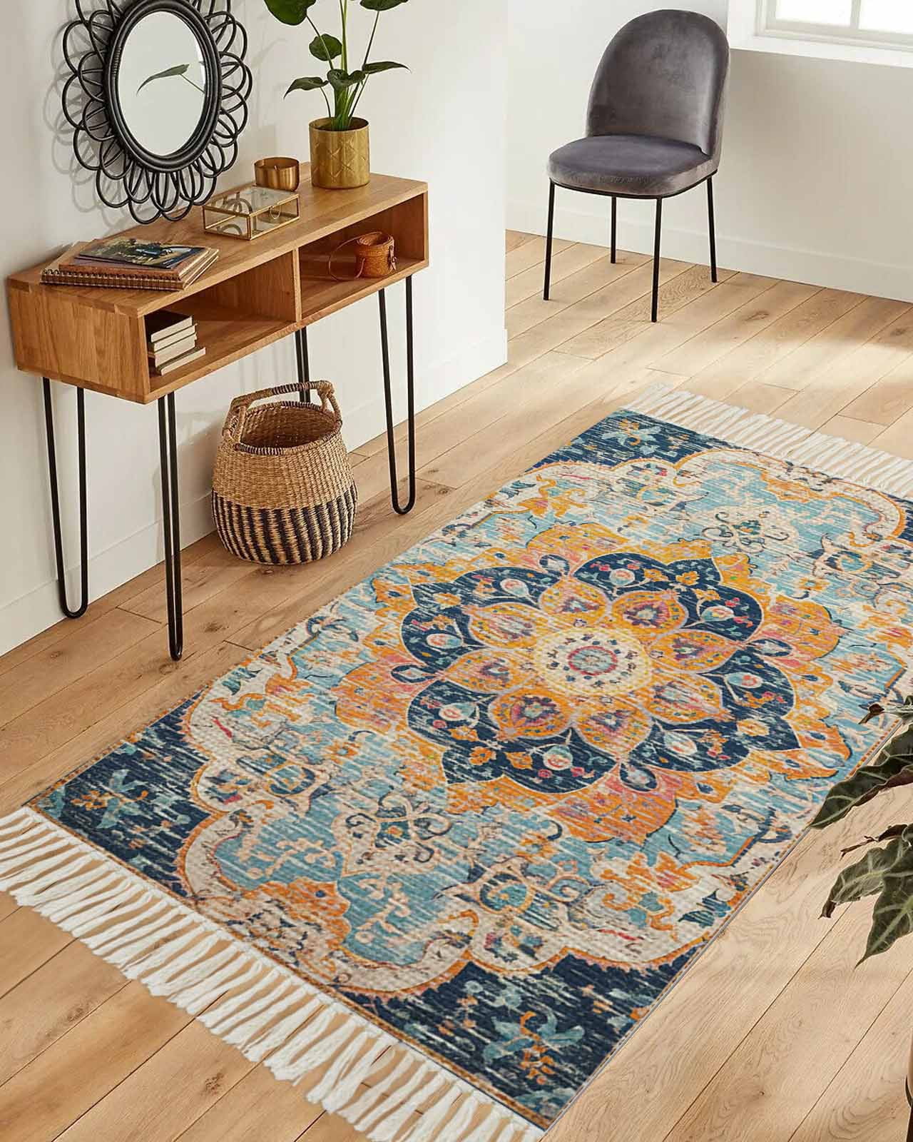 Abstract Flower,Area Rug 3x5ft Woven Runner Rug,Boho Vintage Colorful ...