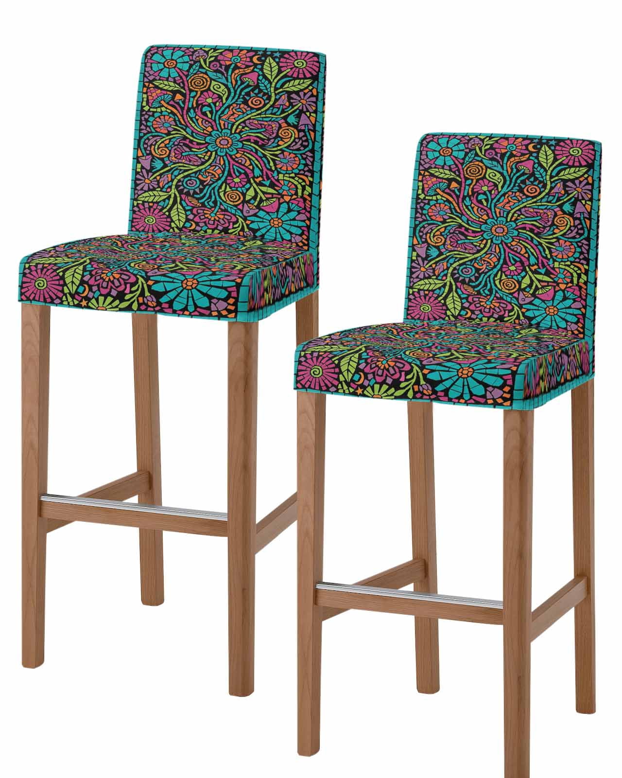 Abstract Flower Bar Stool Covers Set of 2, Vintage Botanical Geometric ...