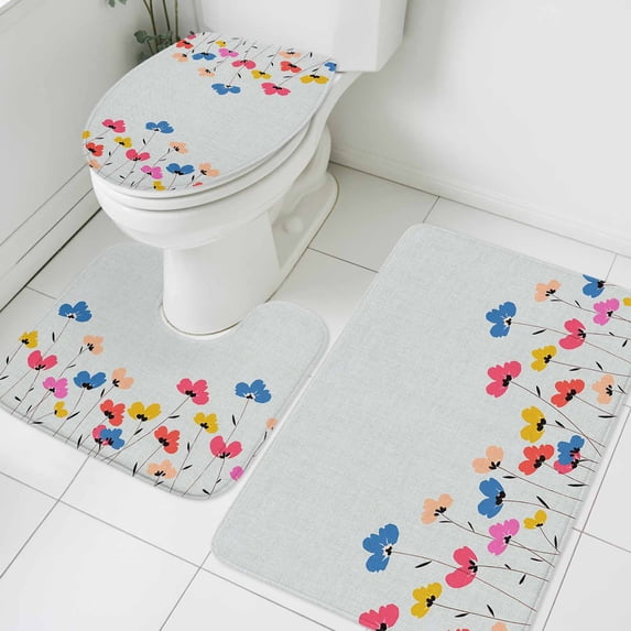 Abstract Flower Bathroom Rugs Set Leaves Illustration Non Slip ...
