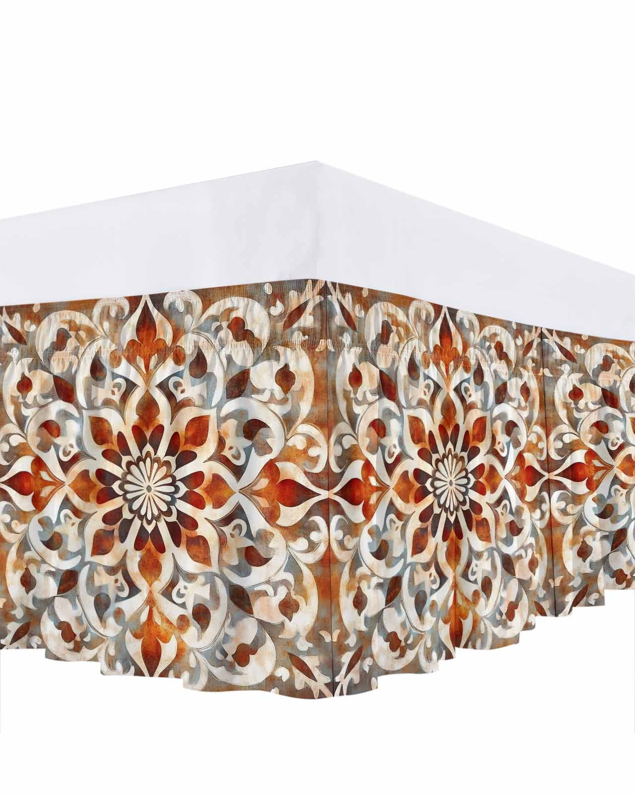 Abstract Flower Bed Skirt Queen Size 16 Inch Drop, Retro Red Brown ...