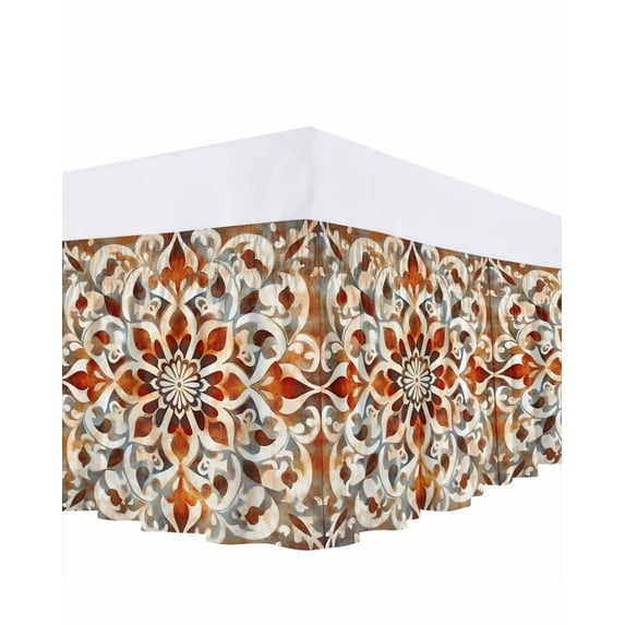 Abstract Flower Bed Skirt Queen Size 16 Inch Drop, Retro Red Brown ...