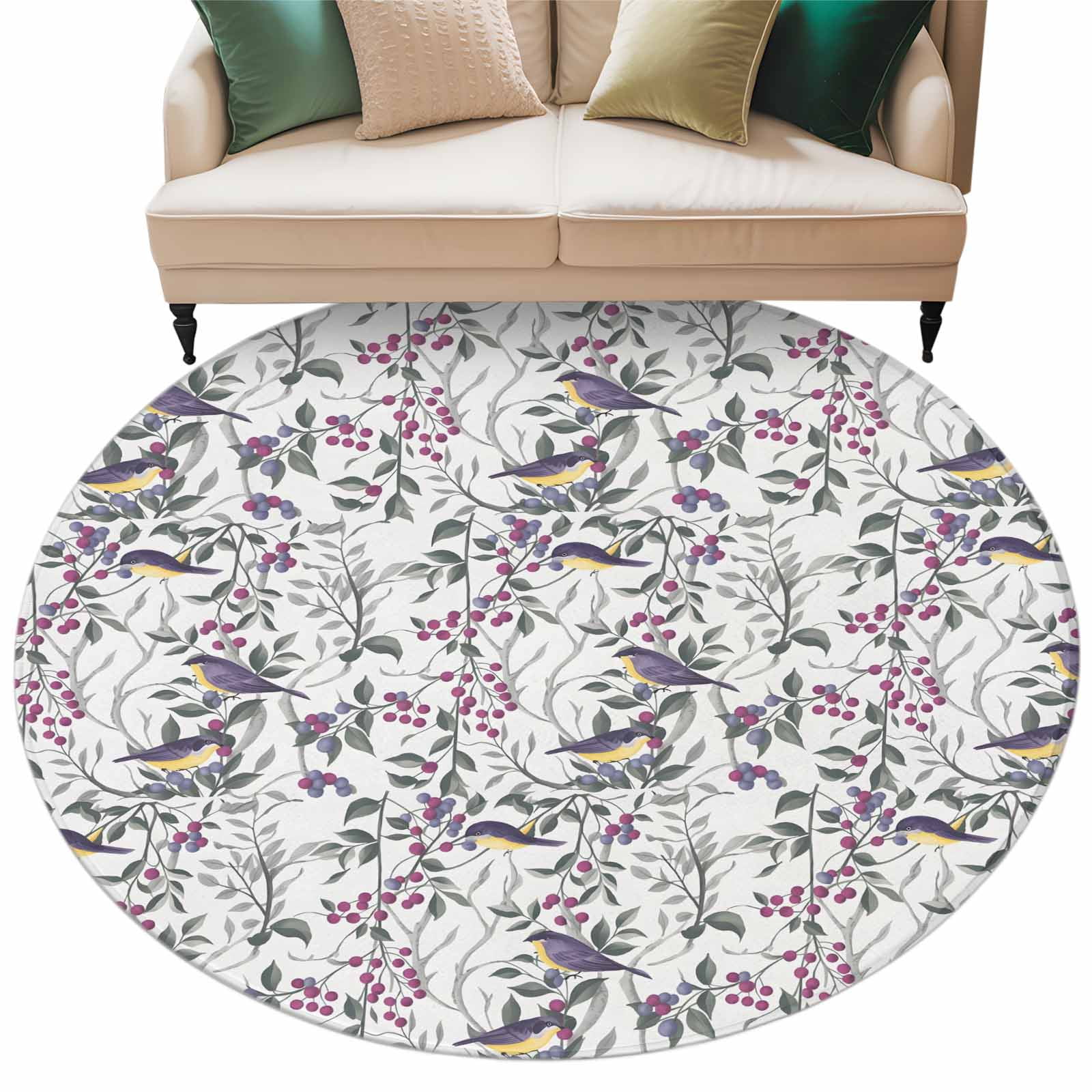 Abstract Flower Bird Area Rug, Vintage Watercolor Purple Floral Bird ...