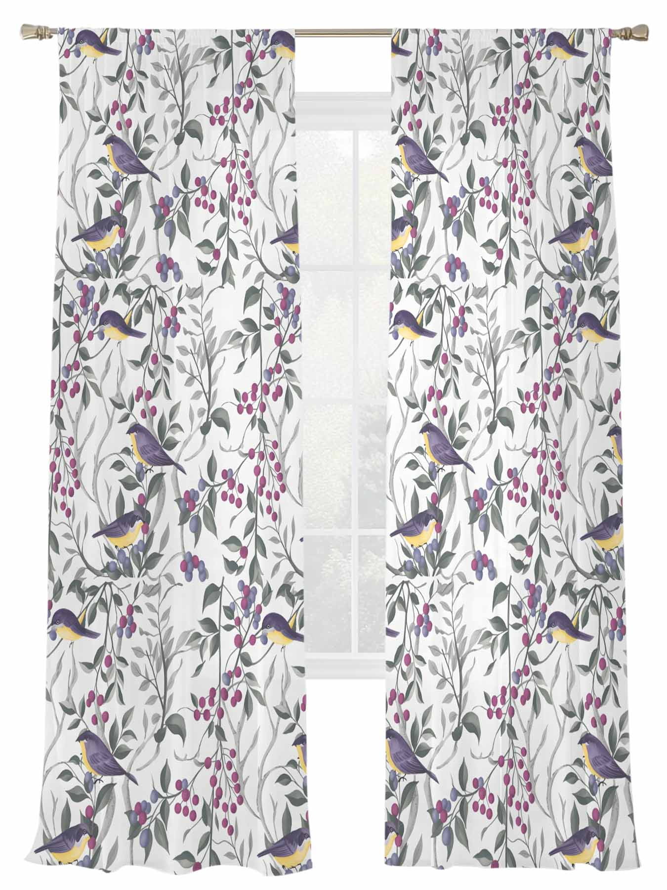 Abstract Flower Bird Sheer Curtains for Living Room Bedroom, Vintage ...