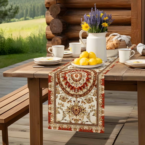 Abstract Flower Bohemian Pattern Table Runner 13x72in Non-Slip Cotton ...