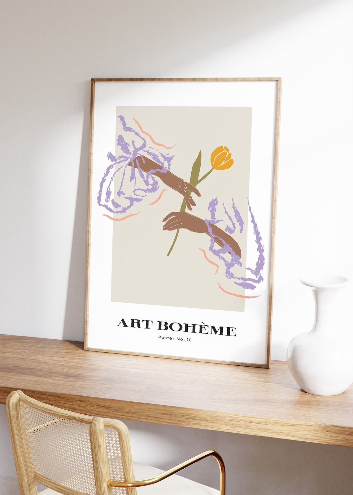 Abstract Flower Botanical Wall Art Retro Yellow Market Style Decor ...