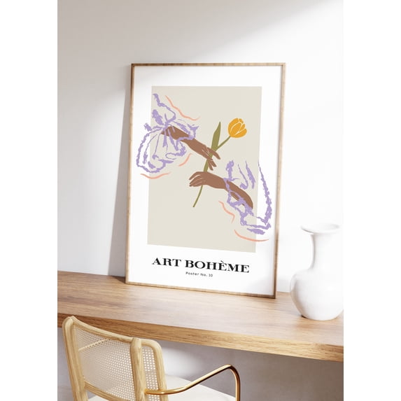 Abstract Flower Botanical Wall Art Retro Yellow Market Style Decor ...