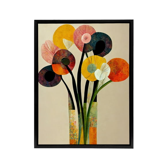 Abstract Flower Bouquet in Vase Floral Black Framed Canvas Wall Art ...