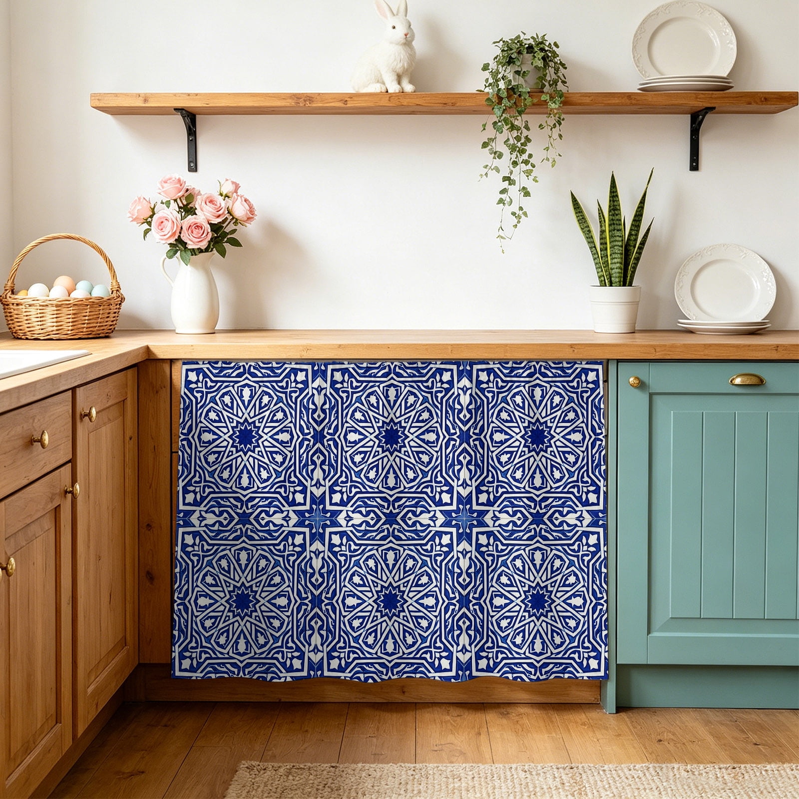 Abstract Flower Cabinet Curtains 10" W x 11" L Moroccan Traditional ...