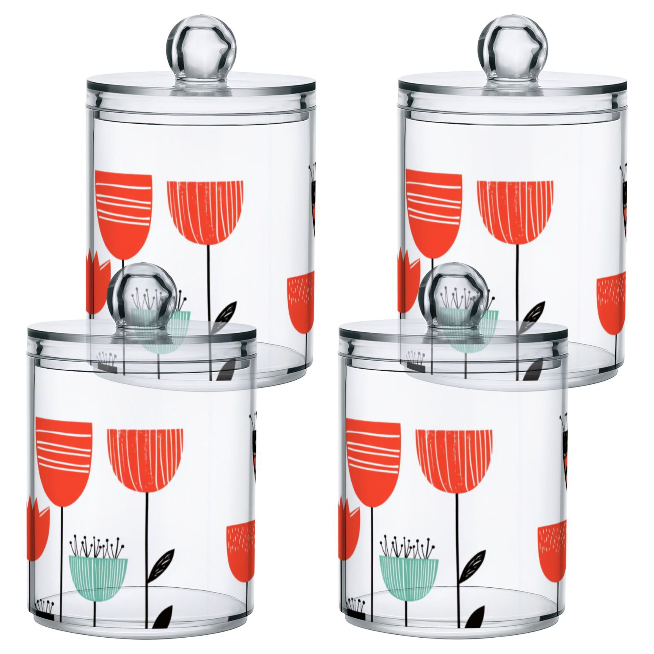 Abstract Flower Collection Bathroom Canisters Set of 4 Translucent ...