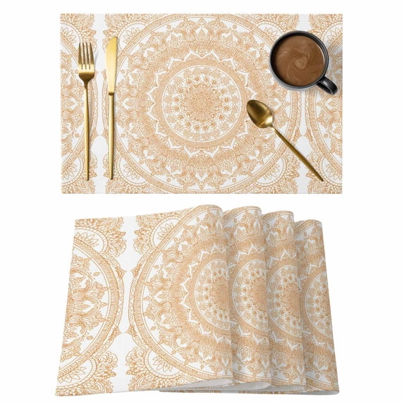 Abstract Flower Cotton Linen Placemats Set of 2, Boho Orange Floral ...