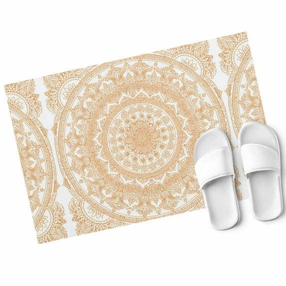 Abstract Flower Door Mat Boho Orange Floral Bohemian Style Non Slip ...