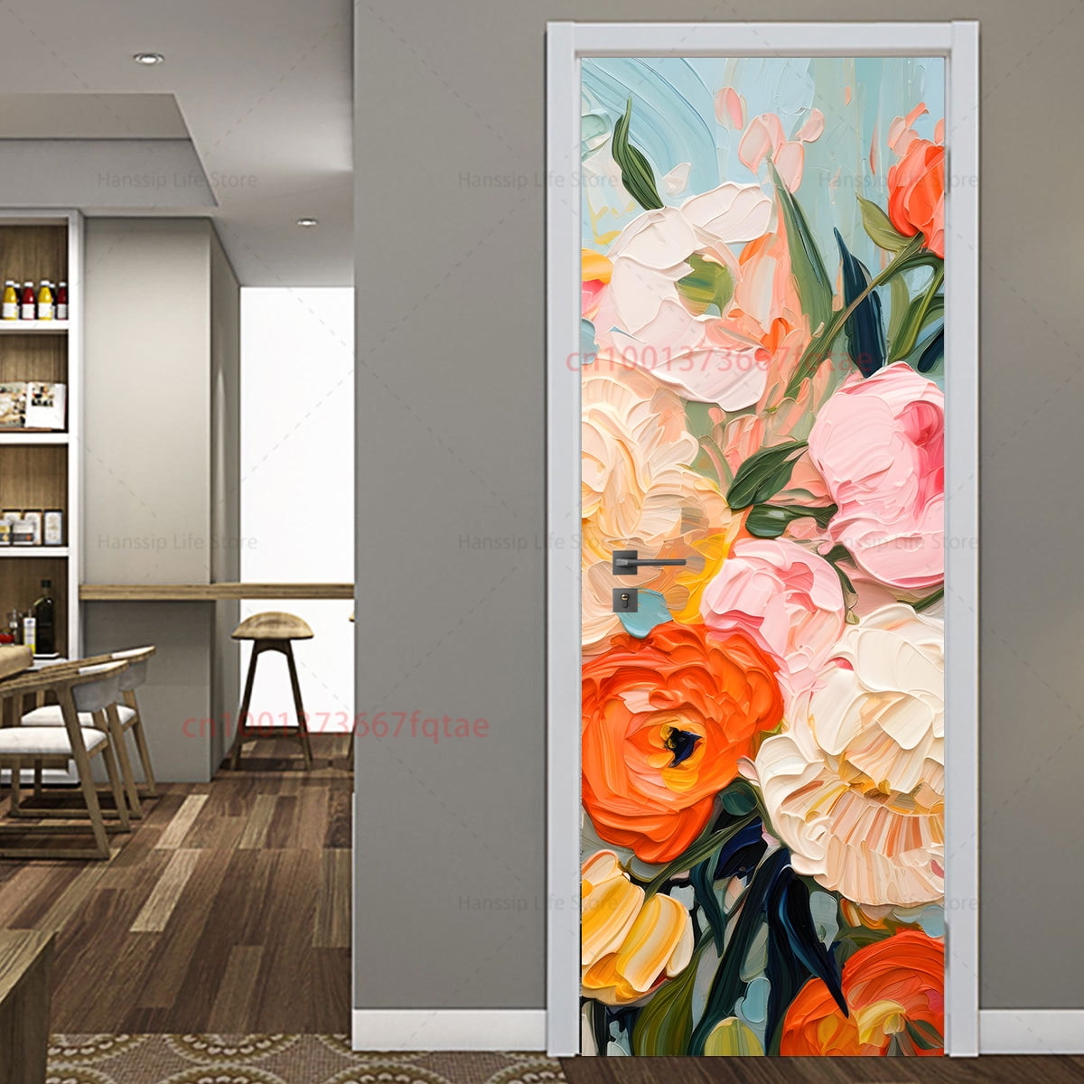 Abstract Flower Door Mural Sticker Wallpaper Removable PVC Red Wine ...