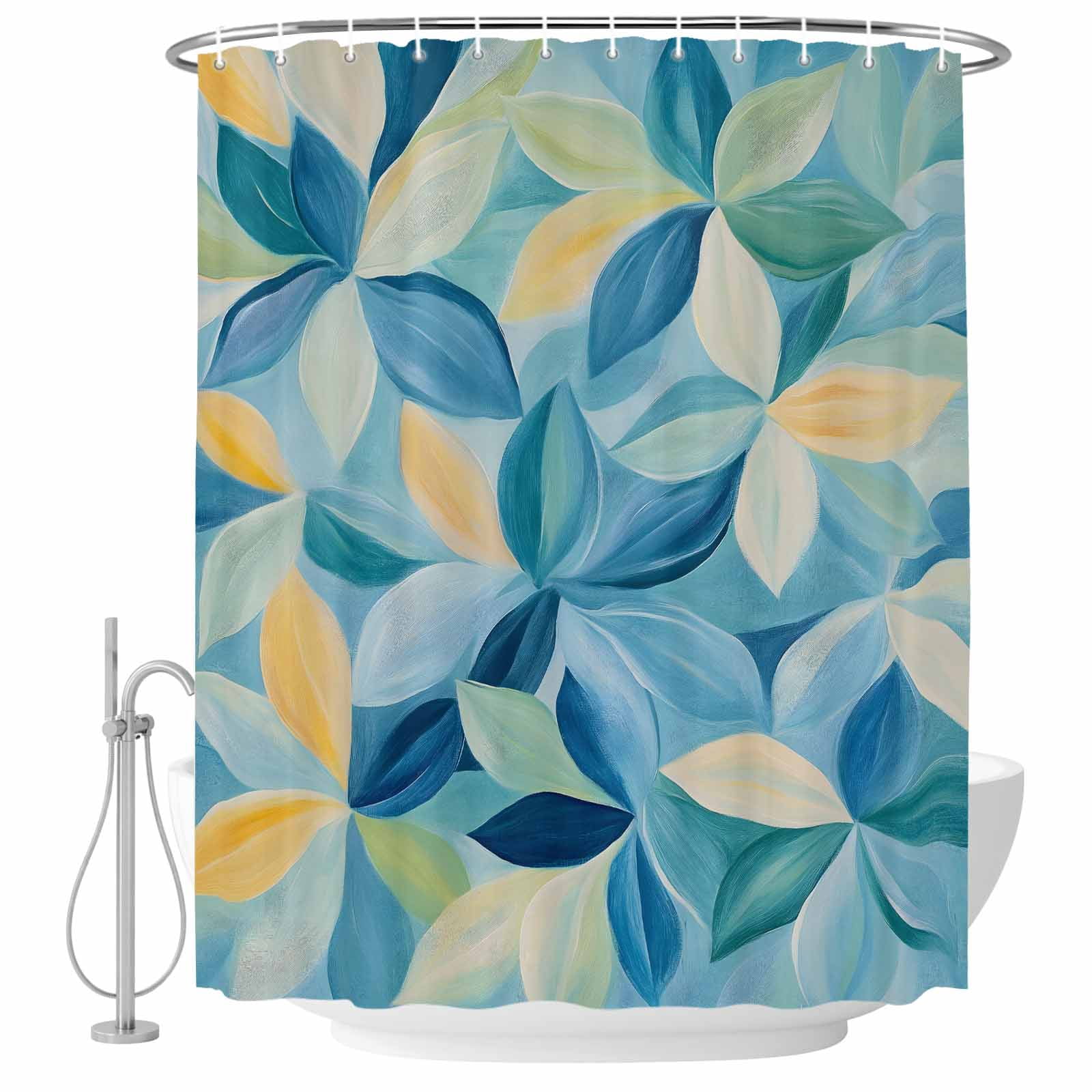 Abstract Flower Fabric Shower Curtain Blue Washable Shower Curtains for ...