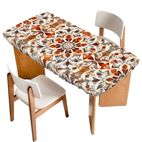 Abstract Flower Fitted Rectangle Tablecloth 24" x 36" Retro Red Brown ...