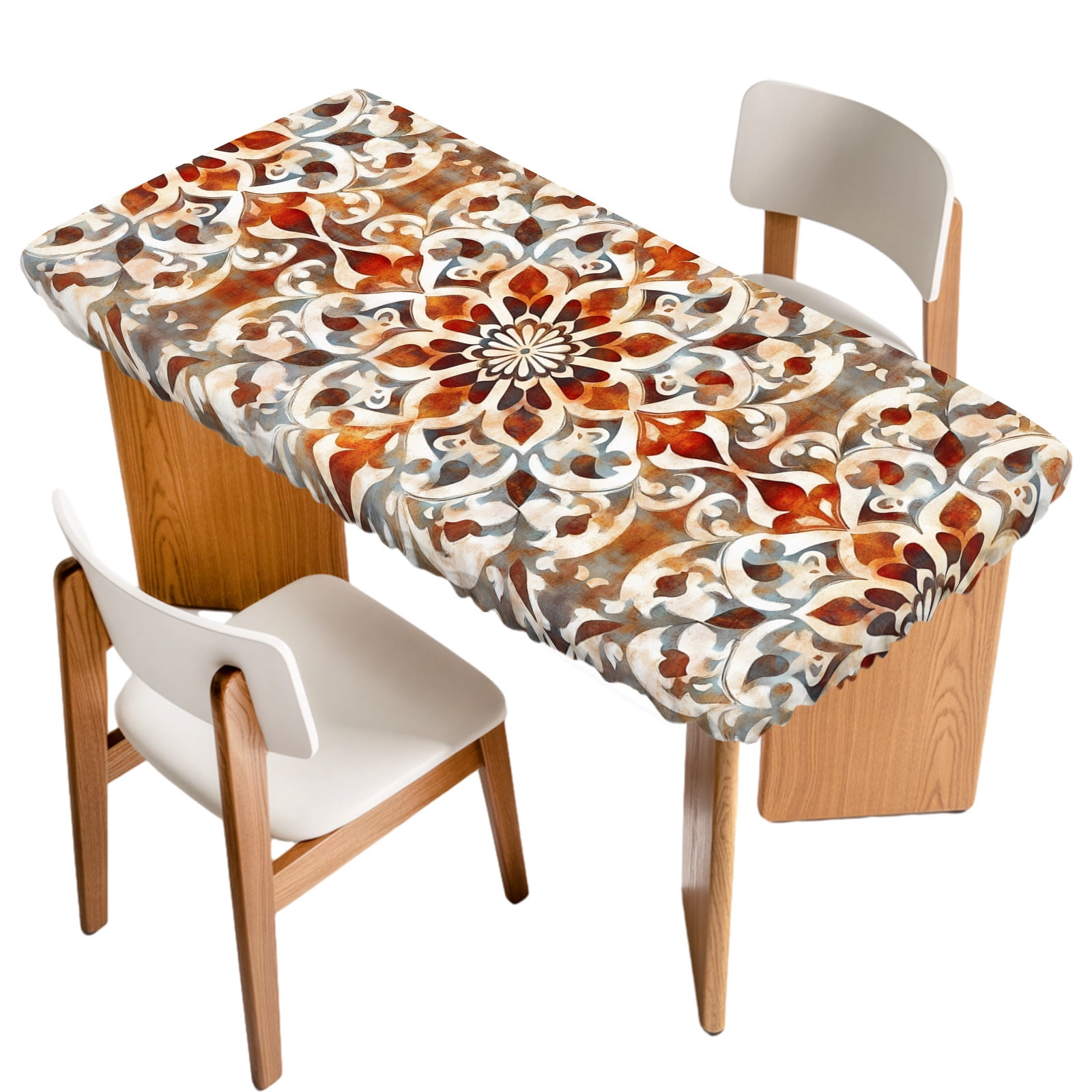 Abstract Flower Fitted Rectangle Tablecloth 32" x 72" Retro Red Brown ...