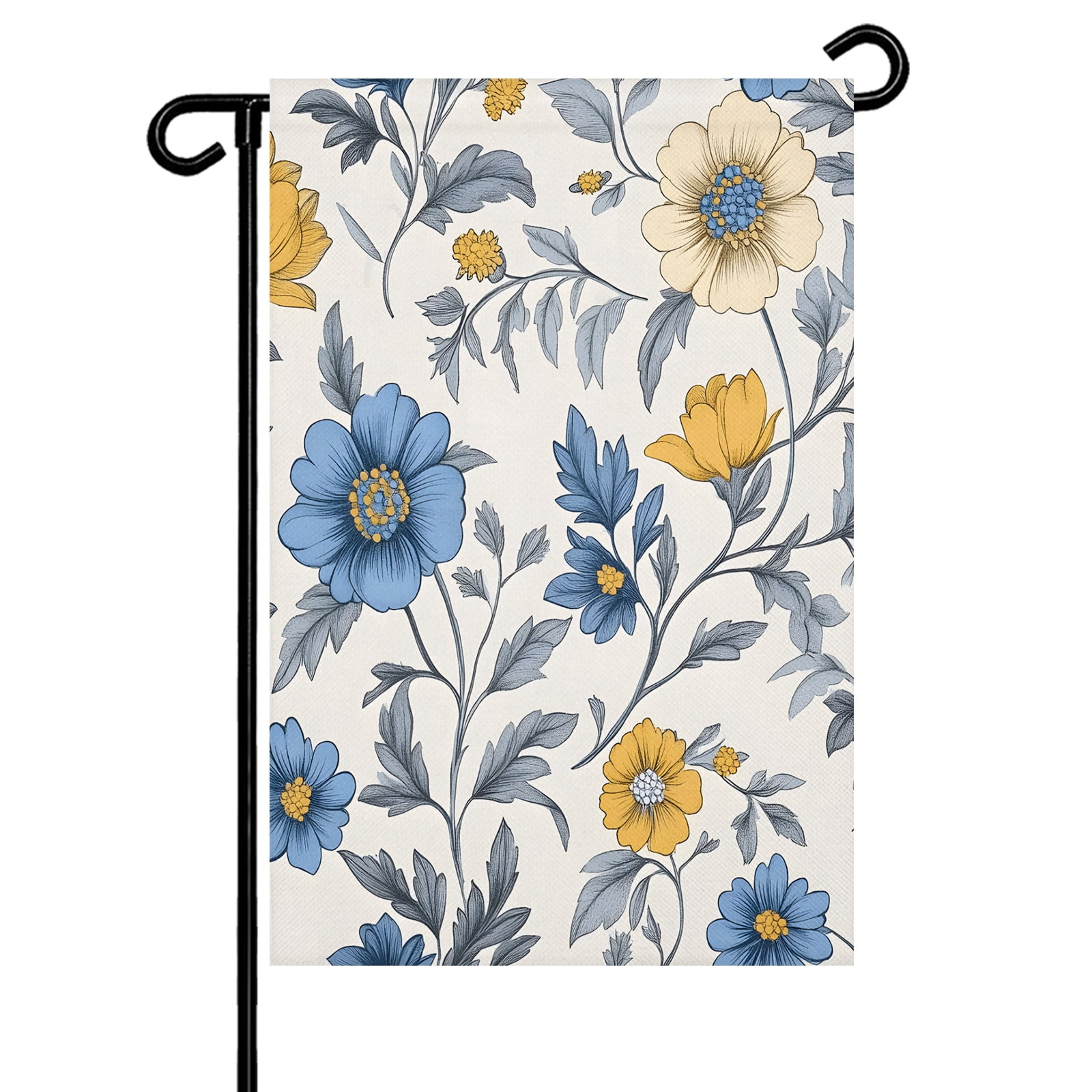 Abstract Flower Garden Flag 28x40 Inch Vintage Blue Yellow Floral ...