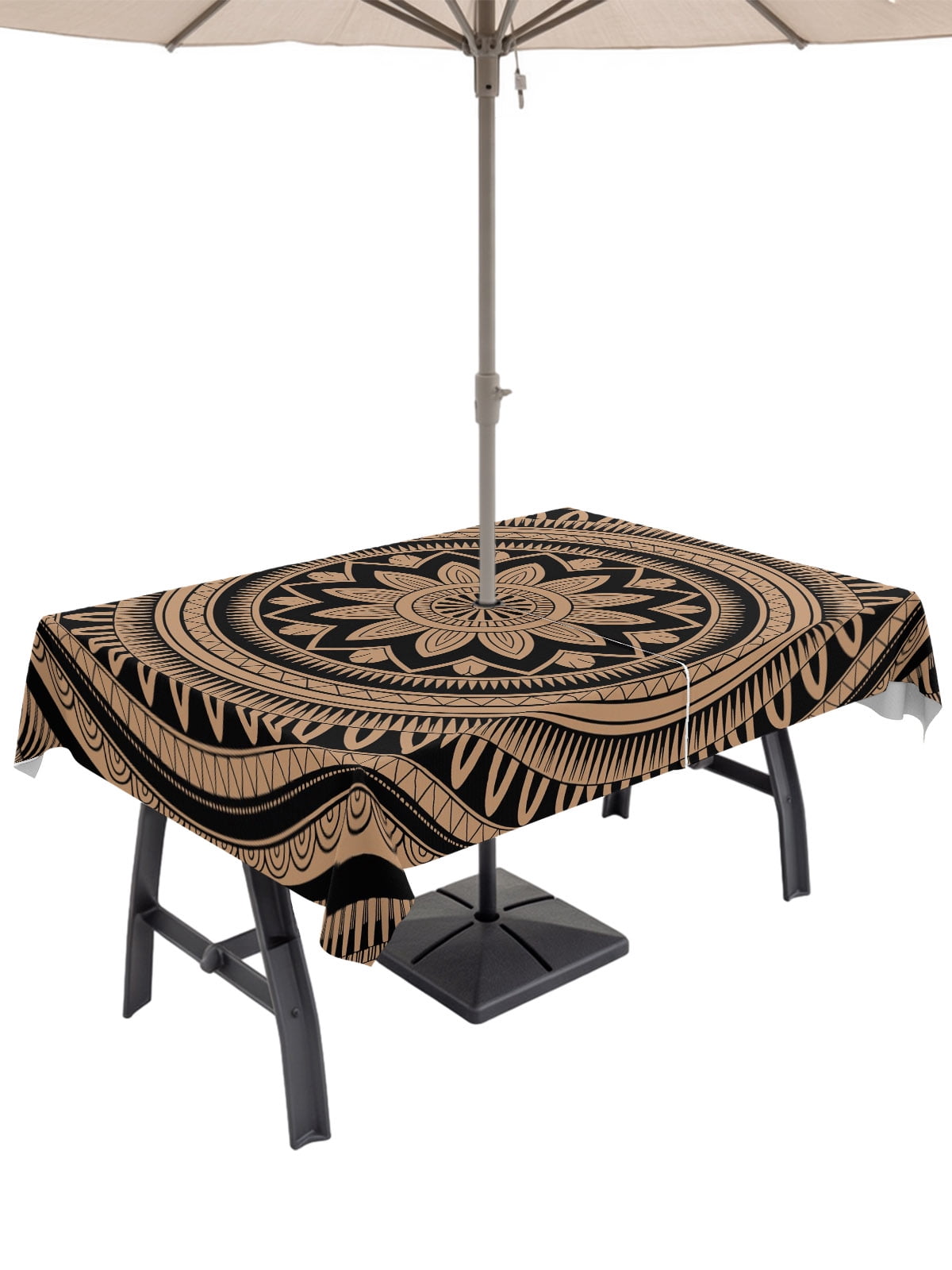 Abstract Flower Geometric Rectangle Outdoor Tablecloth with Umbrella ...