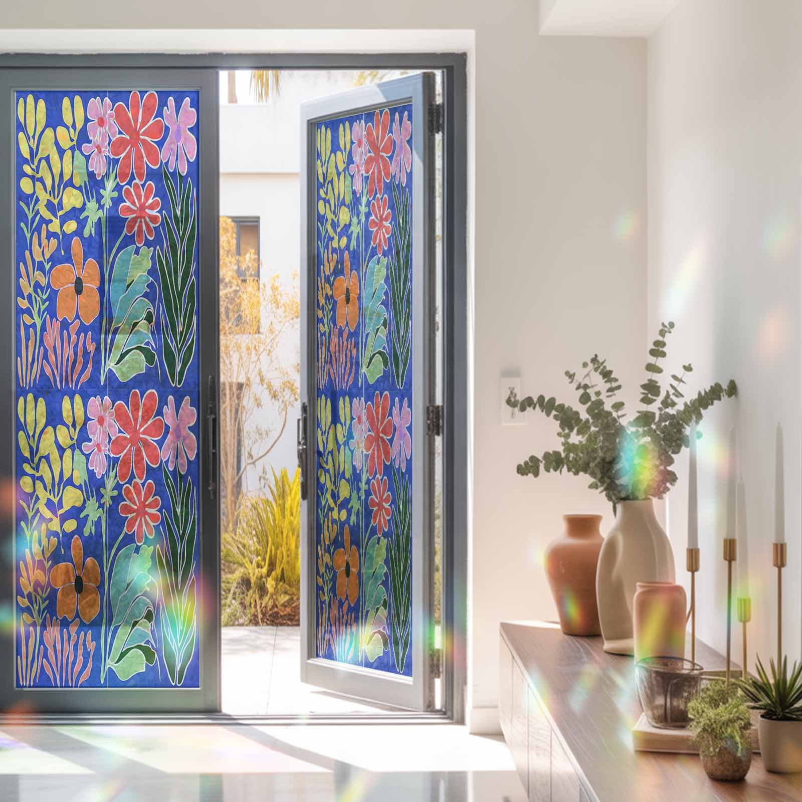 Abstract Flower Grass Pattern Window Privacy Film, Rainbow Film ...