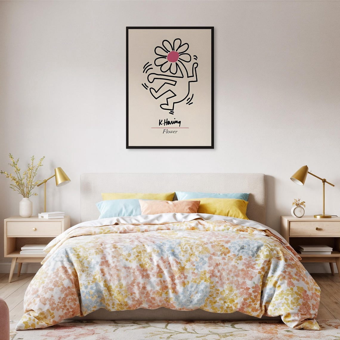 Abstract Flower Head Art Poster Playful Minimalist Line Fun Wall Decor ...
