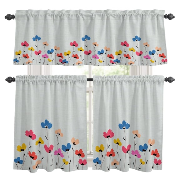 Abstract Flower Kitchen Curtains Valance and Tier Set Leaves ...