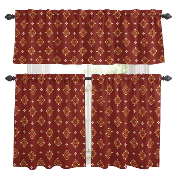 Abstract Flower Kitchen Curtains Valance and Tier Set Vintage Geometric ...