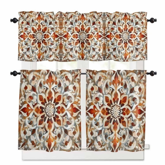 Abstract Flower Kitchen Curtains Valances and Tiers Set of 3, 36 Inch ...