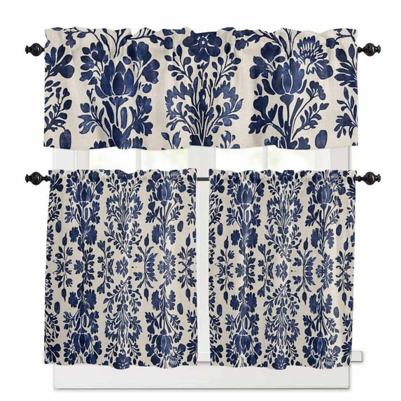 Abstract Flower Kitchen Curtains Valances and Tiers Set of 3 Spring ...