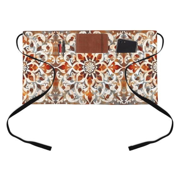 Abstract Flower Kitchen Restaurant Half Waist Apron, Retro Red Brown ...