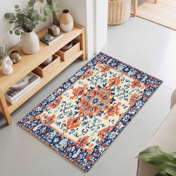 Abstract Flower Leaf Ethnic Style Rectangle Rug 2'x3' Orange Gradient ...