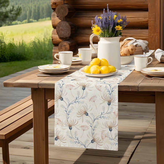 Abstract Flower Leaves Classical Floral Table Runner 72 Inch Long ...