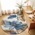 Abstract Flower Leaves Retro Linen Round Rug 3ft Tropical Plant ...