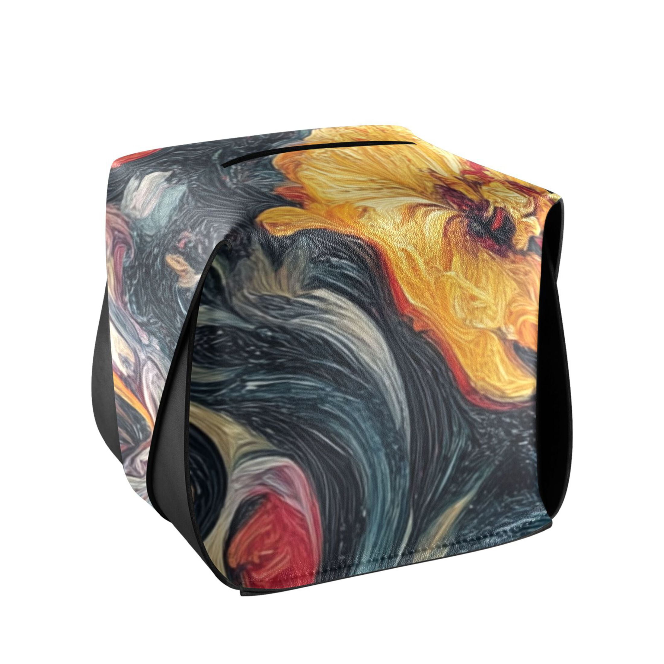 Abstract Flower Oil Painting Tissue Box Cover Leather Square Rectangle ...