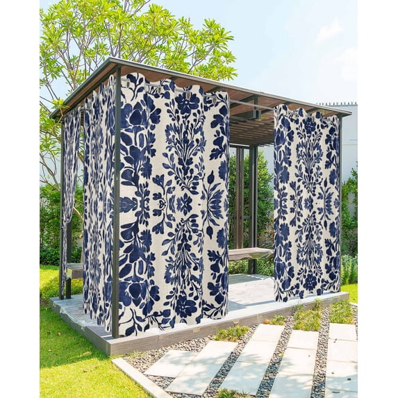 Abstract Flower Outdoor Curtains for Patio, Spring Abstract Blue Floral ...