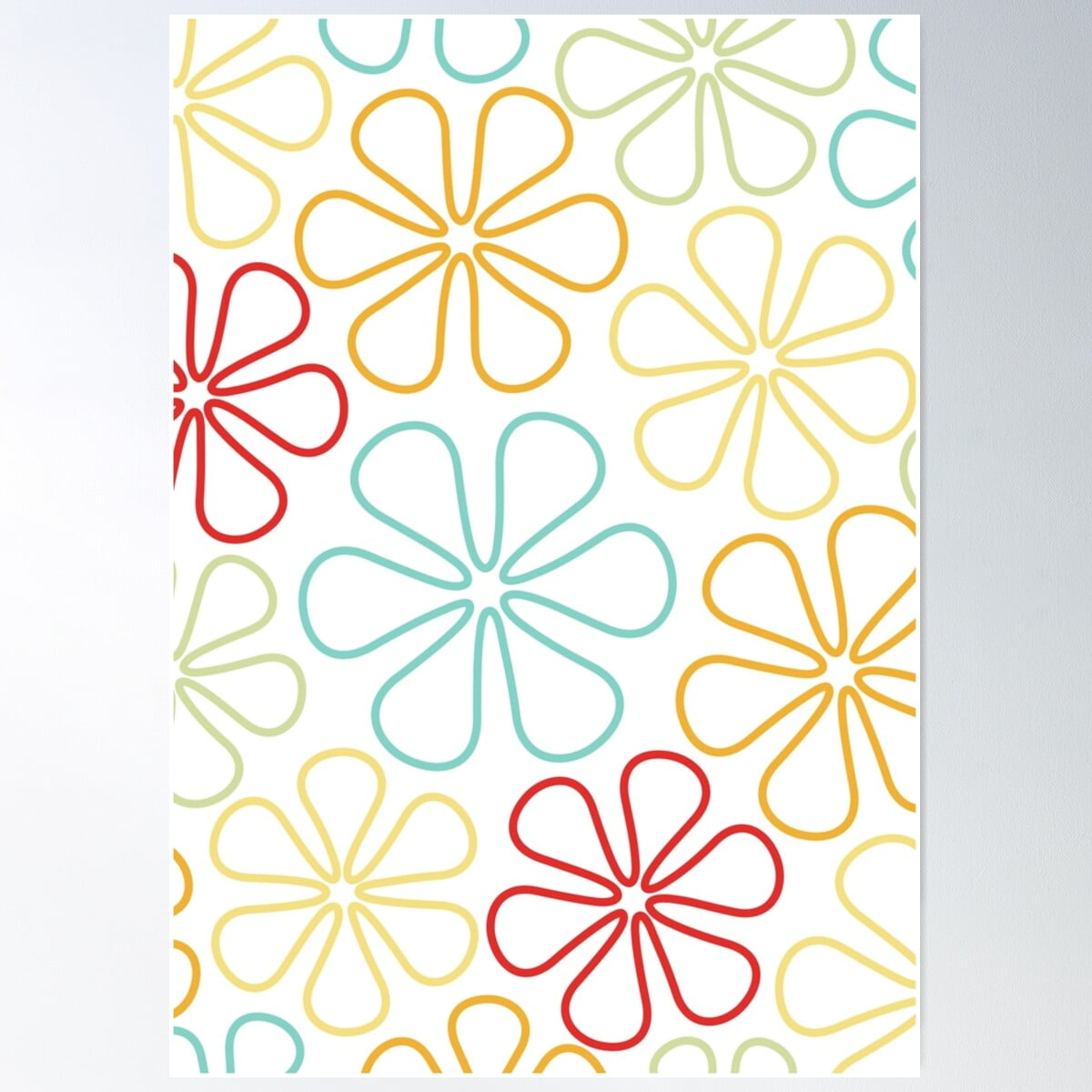 Abstract Flower Outlines Red Yellow Orange Lime Teal White Poster Wall ...